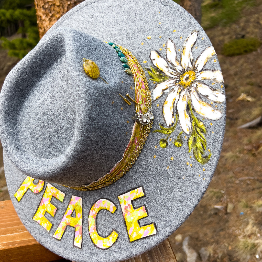 "Peace Hippie" Gray Vegan Suede Hand Painted Hat – Carmen Leigh Designs